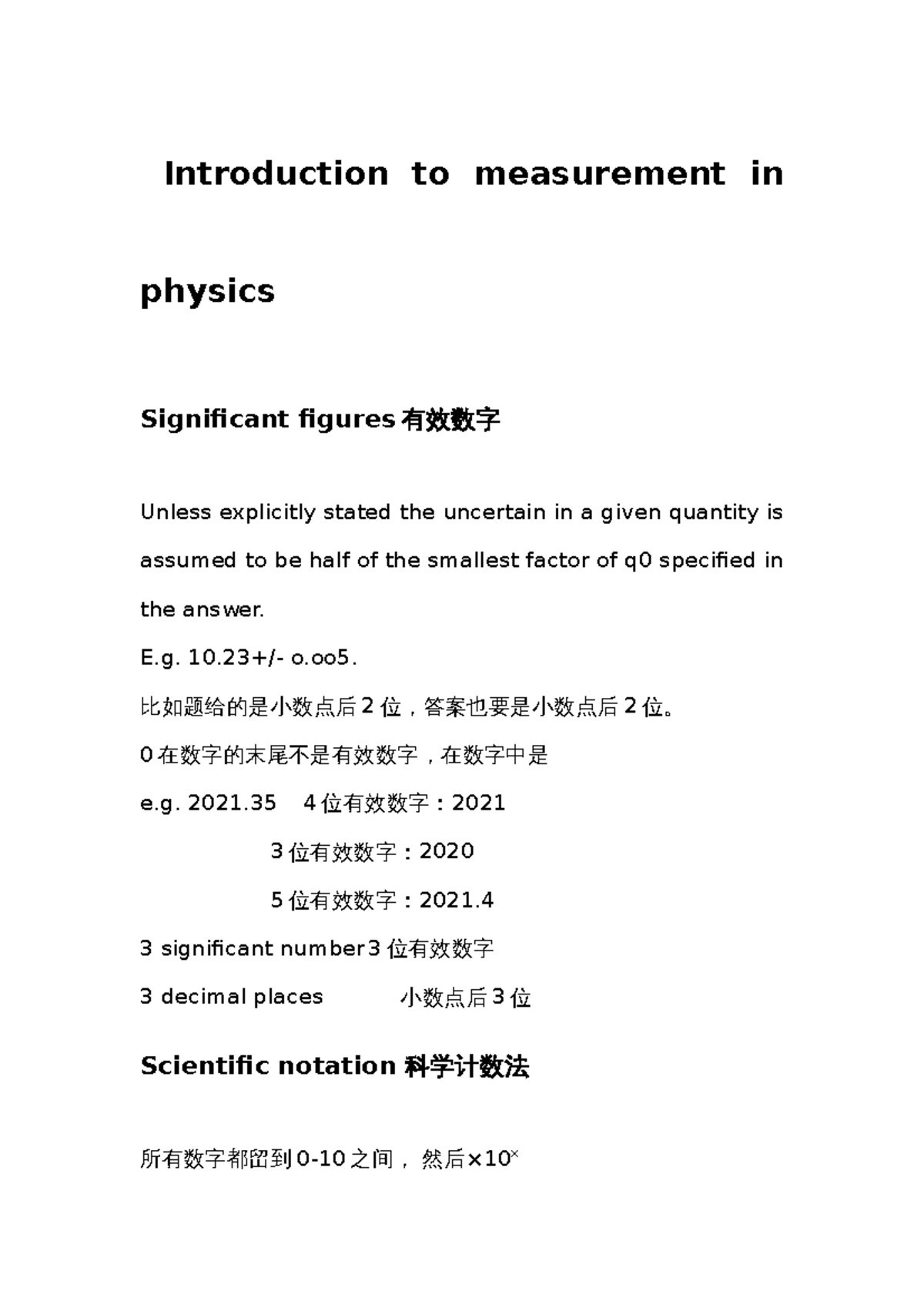 Chapter 1 working scientifically - Introduction to measurement in ...