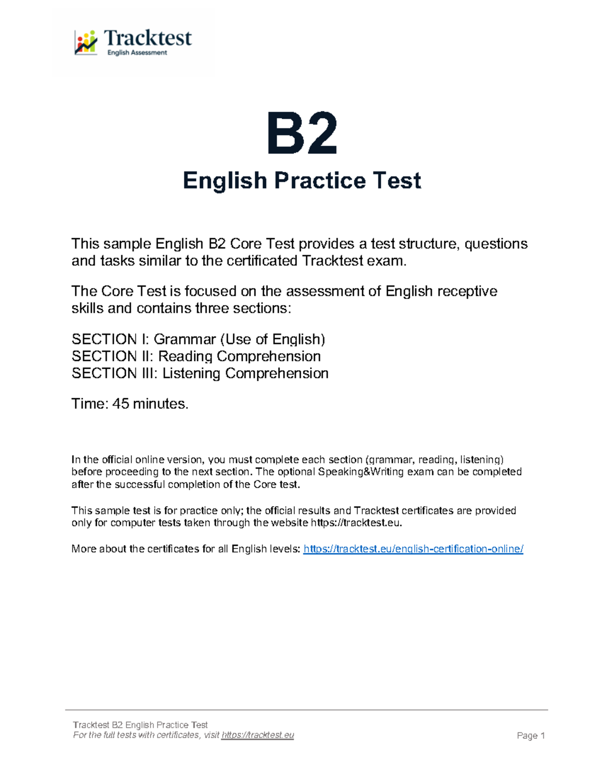 B2 English test with answers Tracktest B2 English Practice Test For