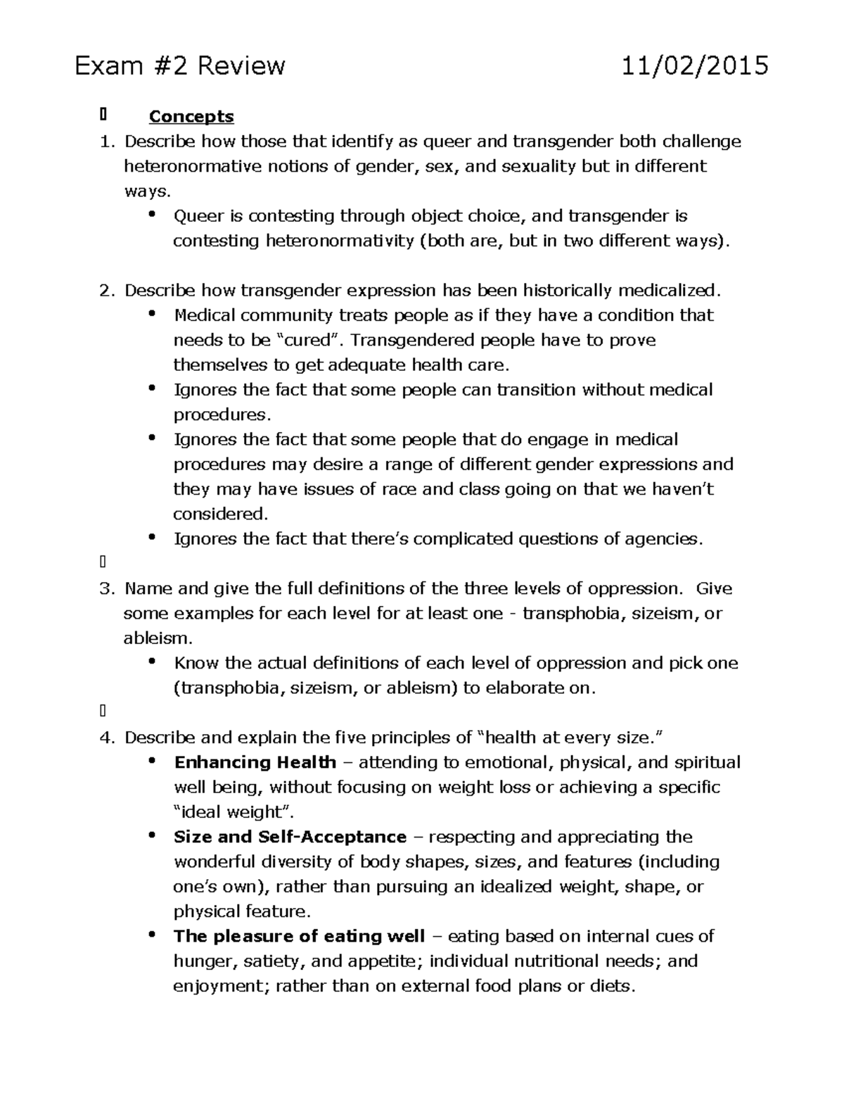 Exam #2 Review - November 2, 2015 - Exam #2 Review 11/02/ Concepts ...