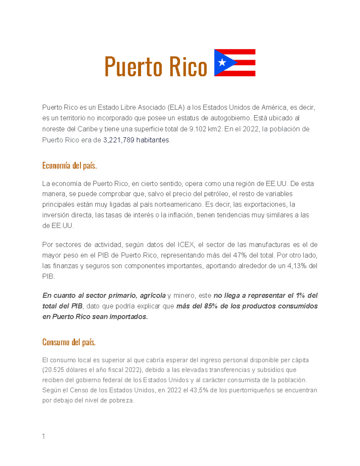 Ficha Puerto Rico - Puerto Rico Puerto Rico es un Estado Libre Asociado ...