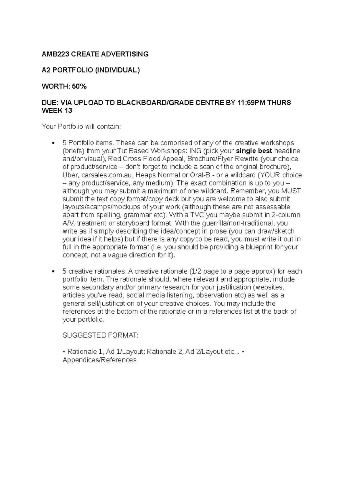 AMB223 A2 Creative Portfolios SEM 1 2022 - AMB223 CREATE ADVERTISING A2 ...