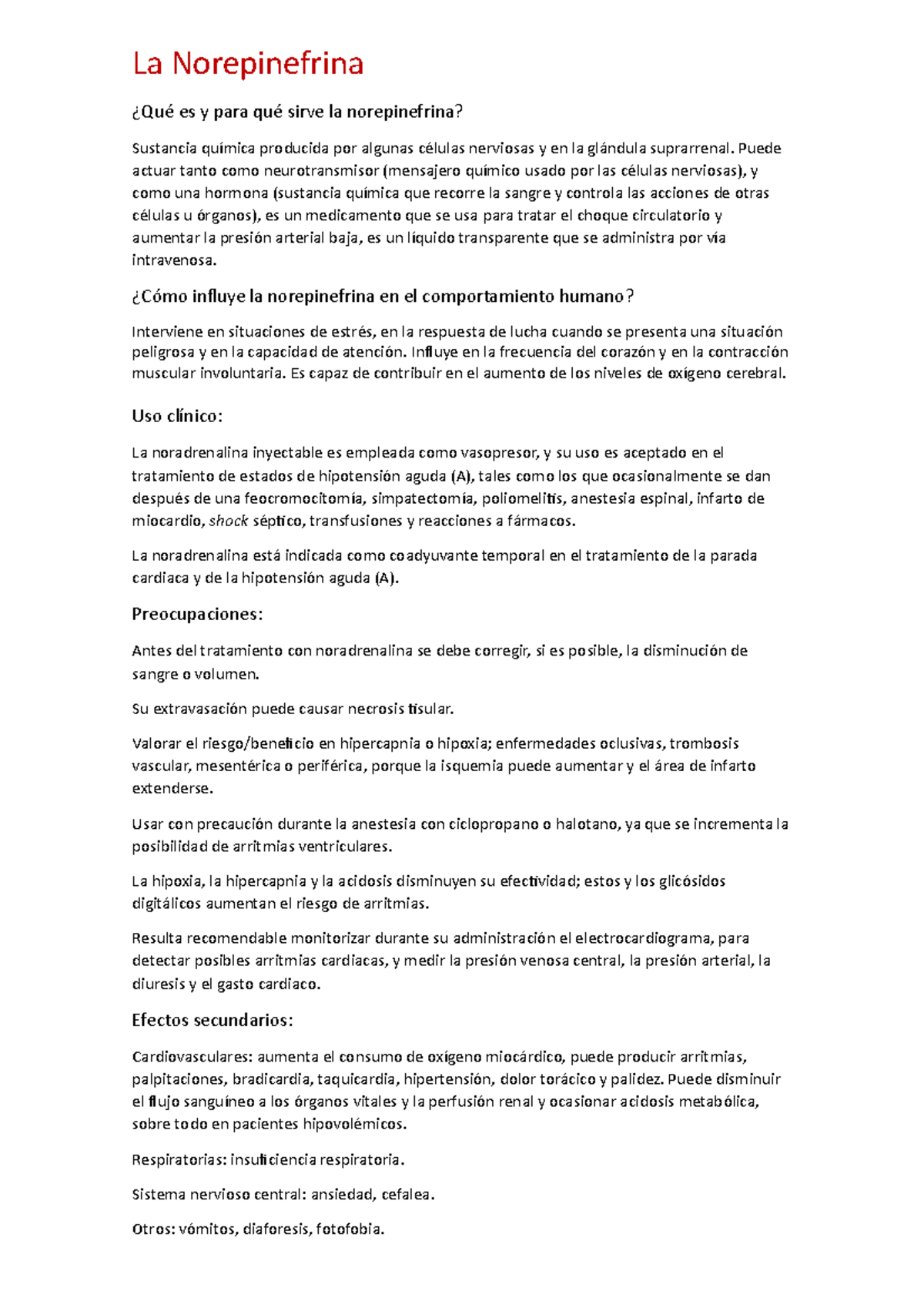 La Norepinefrina - Tarea - La Norepinefrina ¿Qué es y para qué sirve la ...