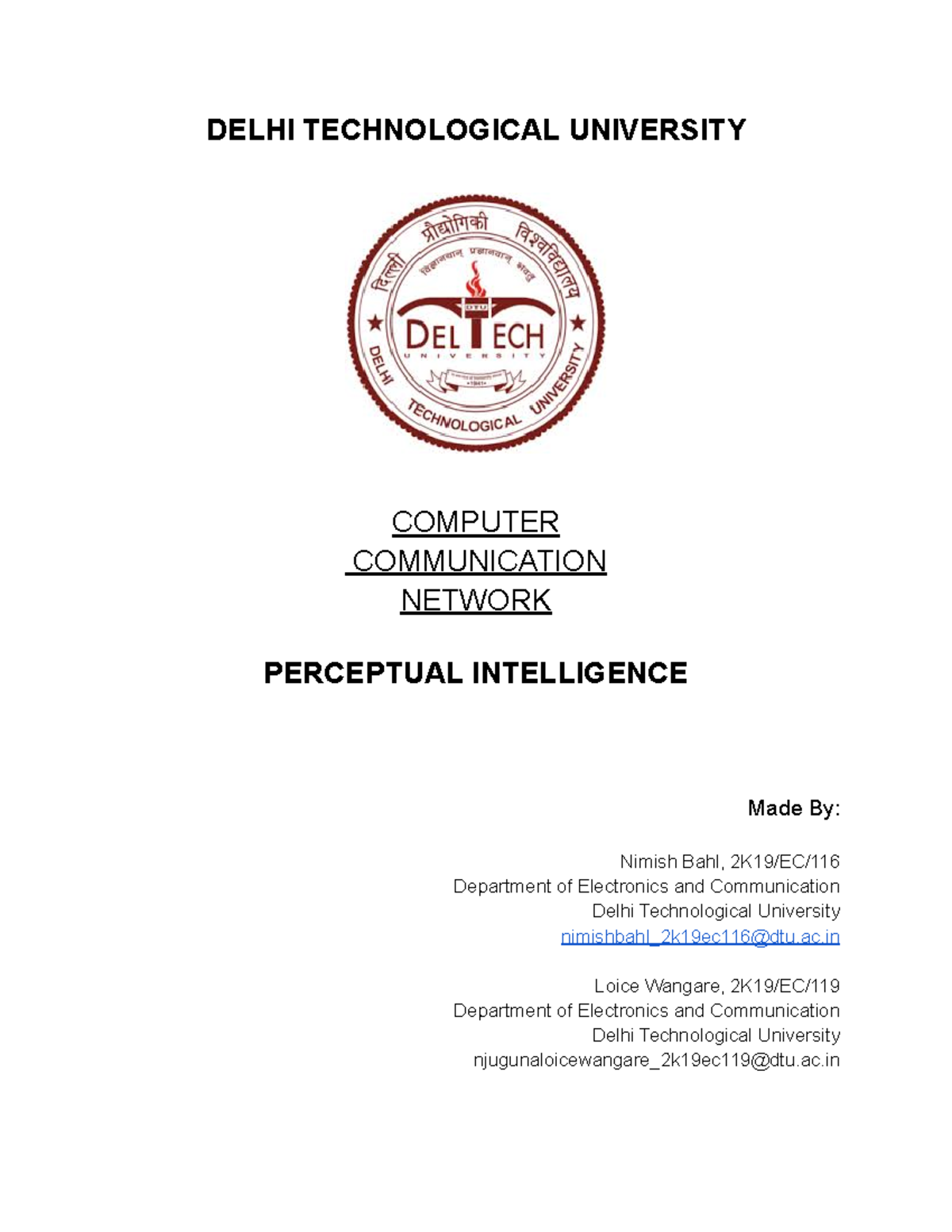 Computer Communication Networks- Perceptual Intelligence - DELHI ...