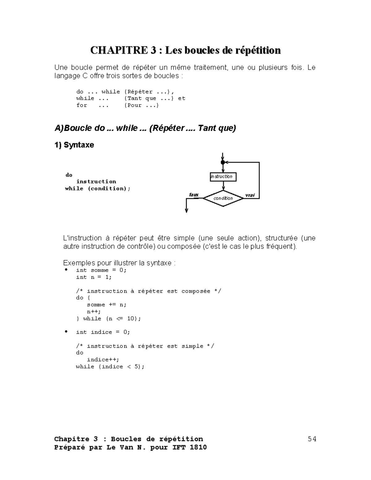 Chapitre 3 - notes de cours - CHAPITRE 3 : Les boucles de ...