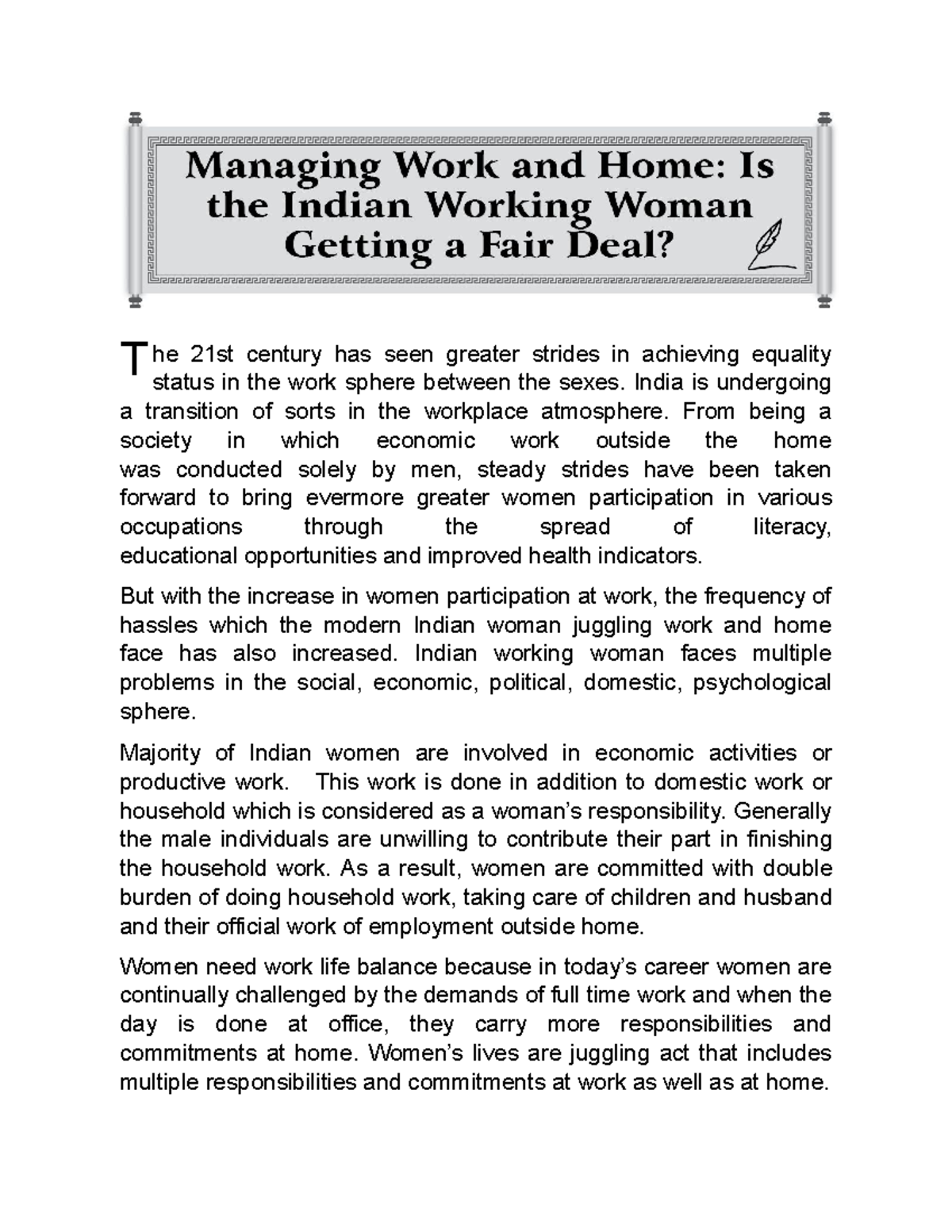 Essay topic Managing work and home, Is the Indian working women getting ...