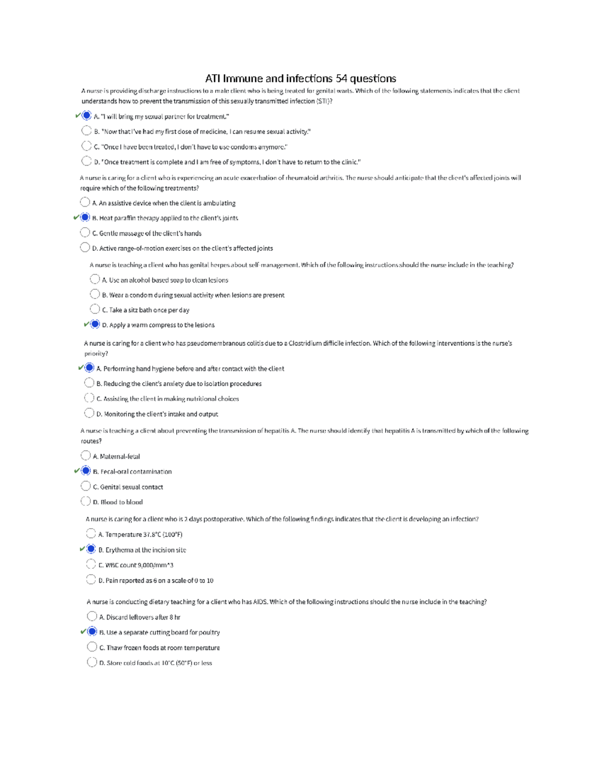 ATI Immune and infections 54 questions - N272 - Studocu