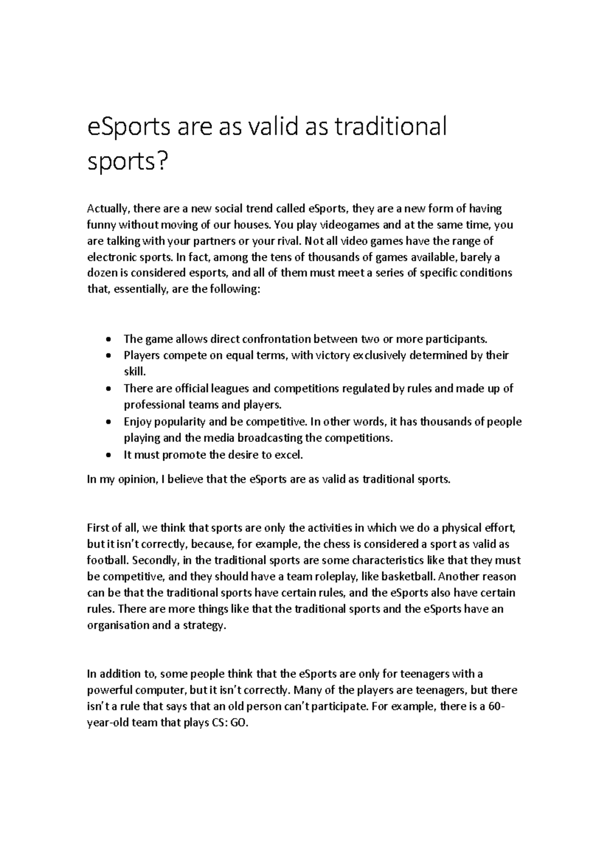 Essay - eSports are as valid as traditional sports? Actually, there are ...