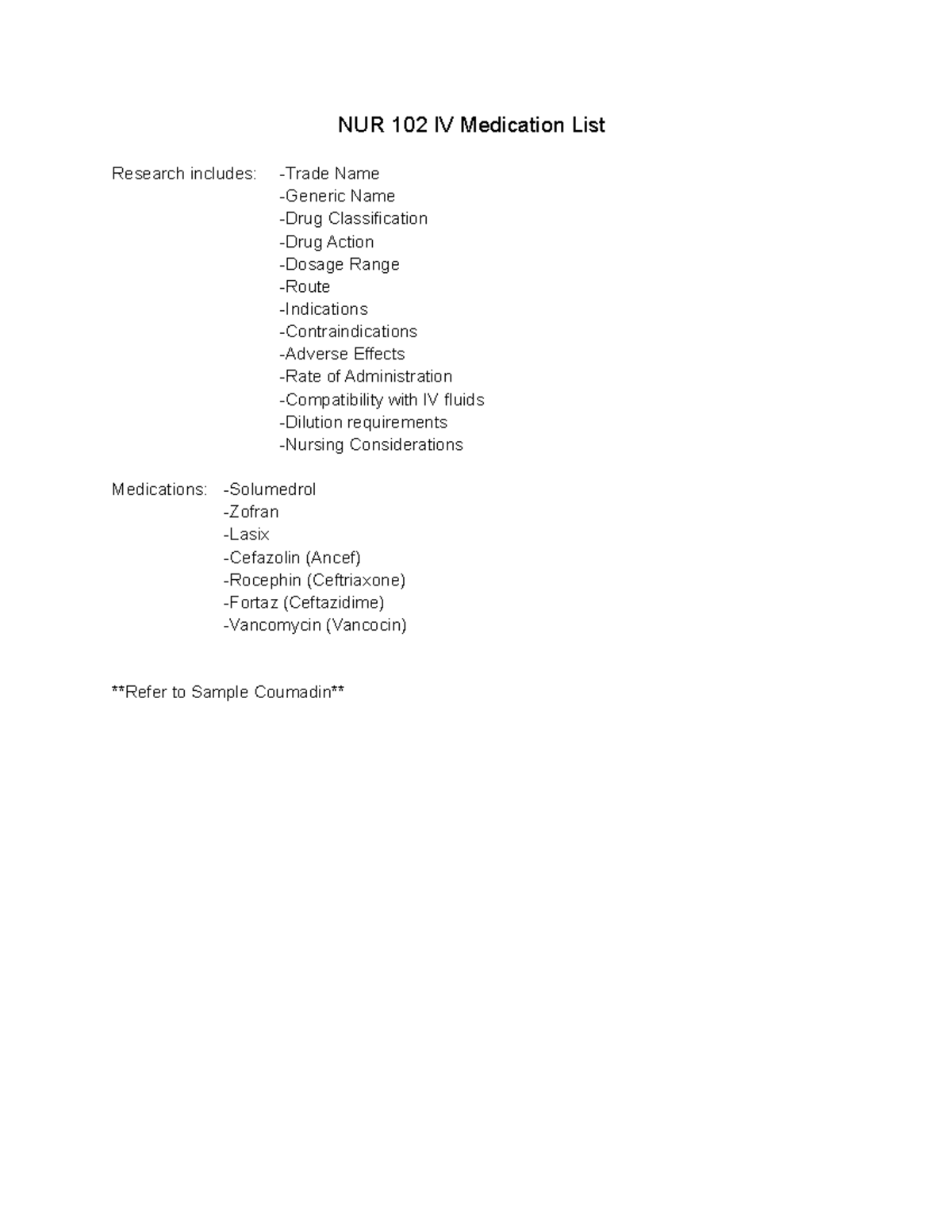 IV Med template - NUR 102- IV Medication Cards - NUR 102 IV Medication ...