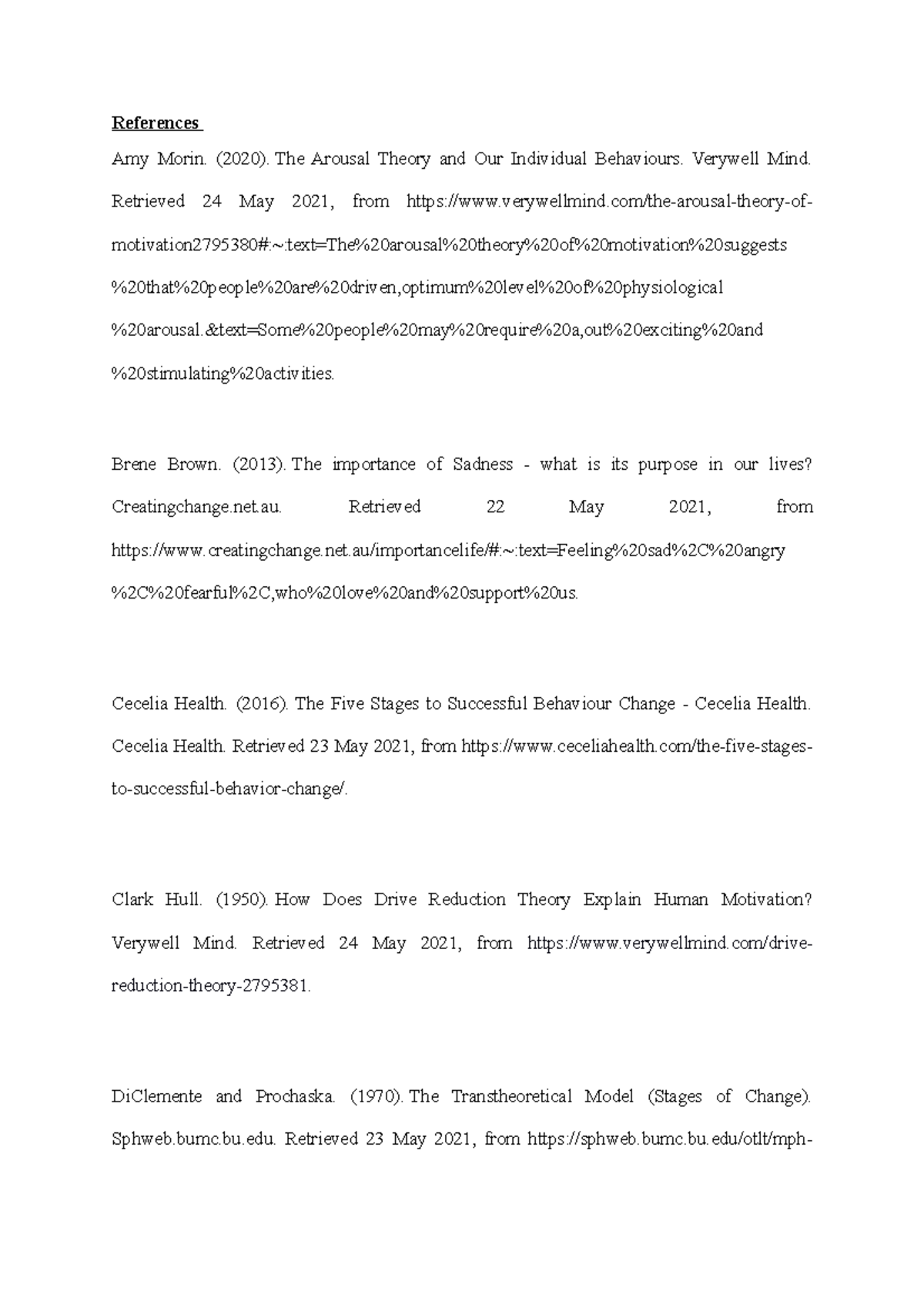 References method for Behavioral Psychology course that practice an APA ...