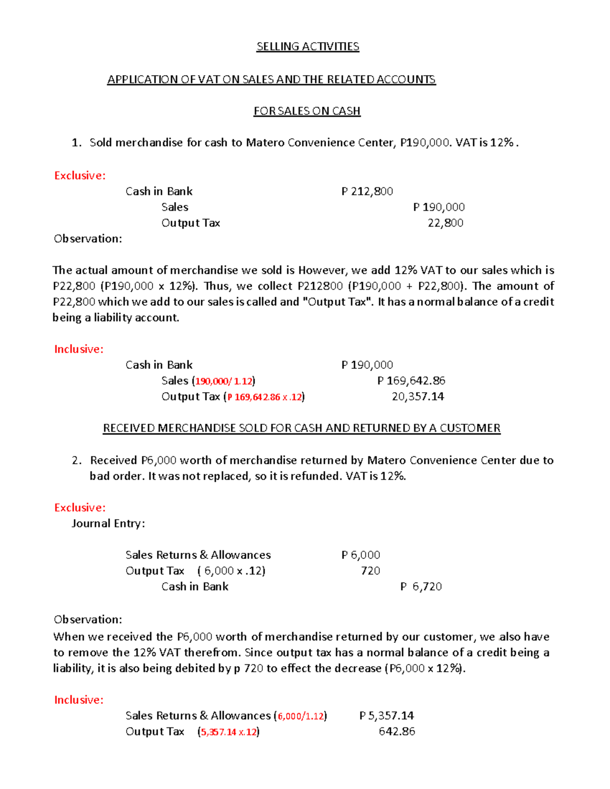 VAT basic accounting - SELLING ACTIVITIES APPLICATION OF VAT ON SALES ...