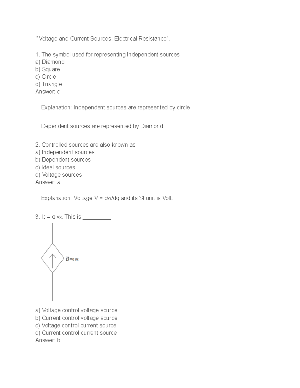 Electric circuit - “Voltage and Current Sources, Electrical Resistance ...
