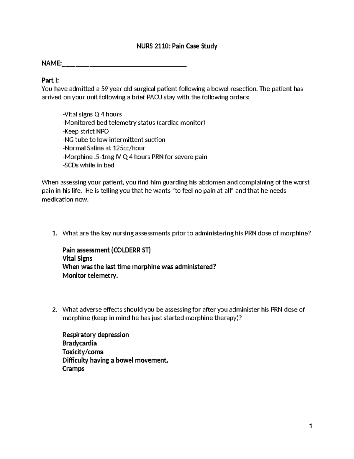 Pain Management Case Study (student version)1 - NURS 2110: Pain Case ...
