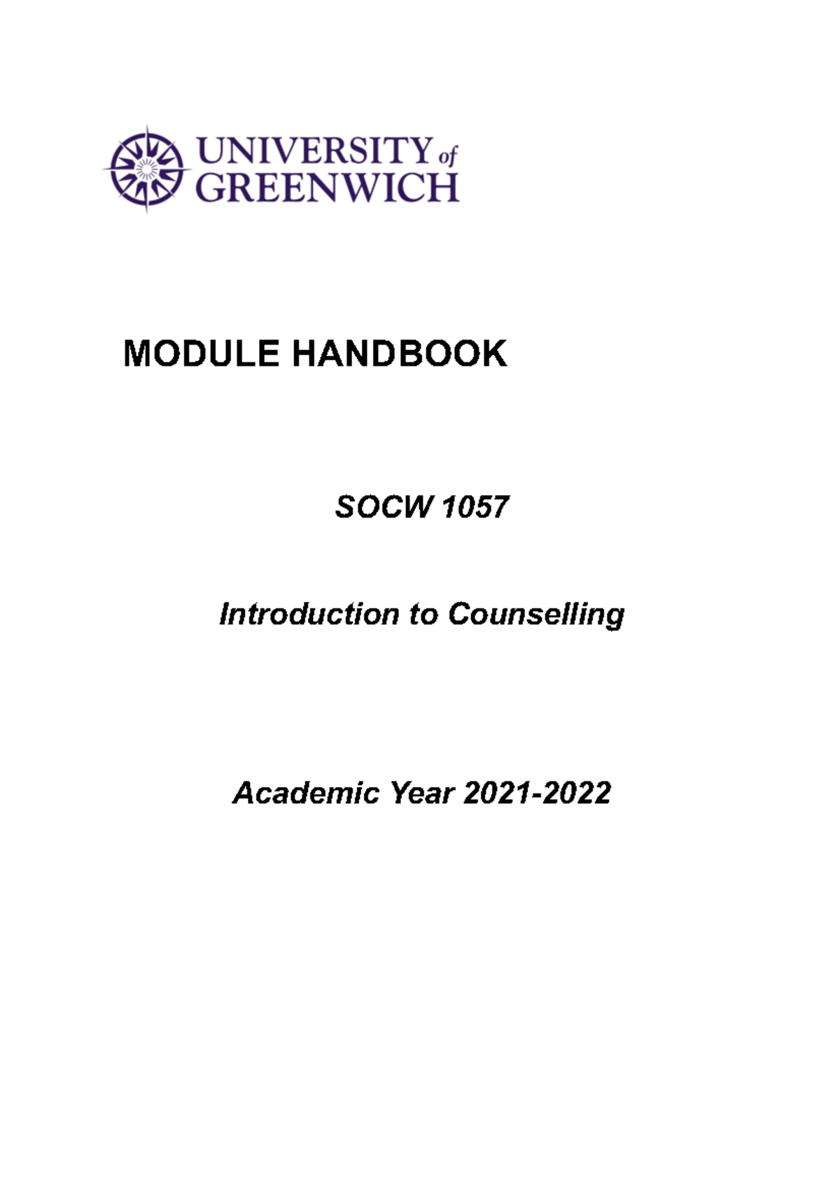 SOCW 1057 module handbook - MODULE HANDBOOK SOCW 1057 Introduction to ...