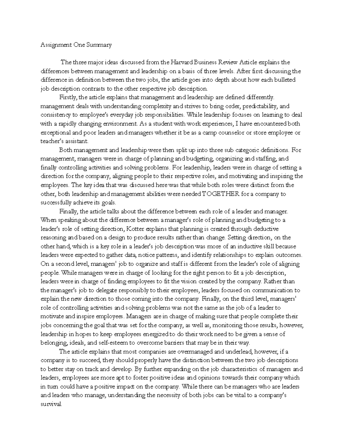 Assignment 1 MGT 248 - Assignment One Summary The three major ideas ...