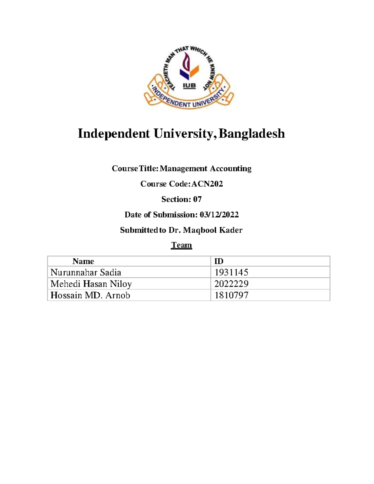 ACN202-Assignment-2 - acn assignment - Independent University, Bangladesh Course Title ...