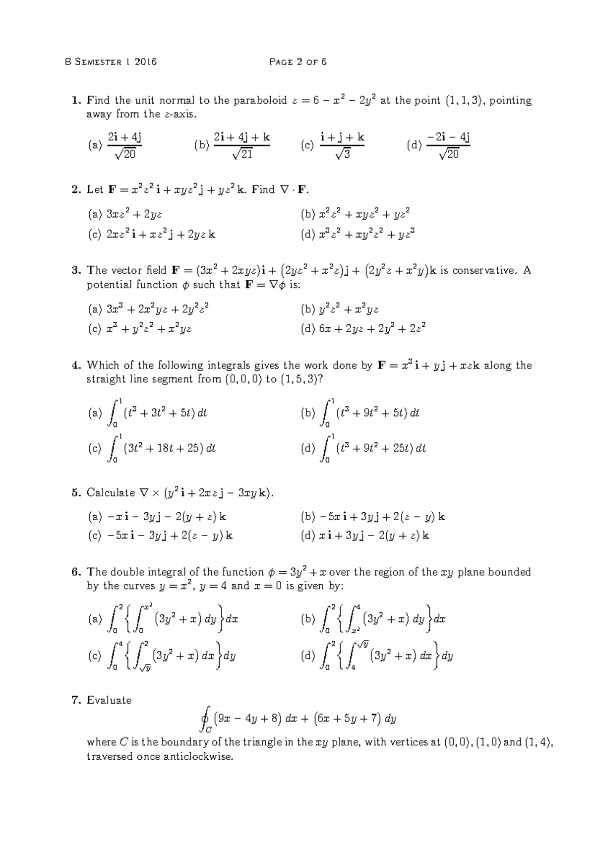 2016 - Final papers - B Semester 1 2016 Page 2 of 6 Find the unit ...