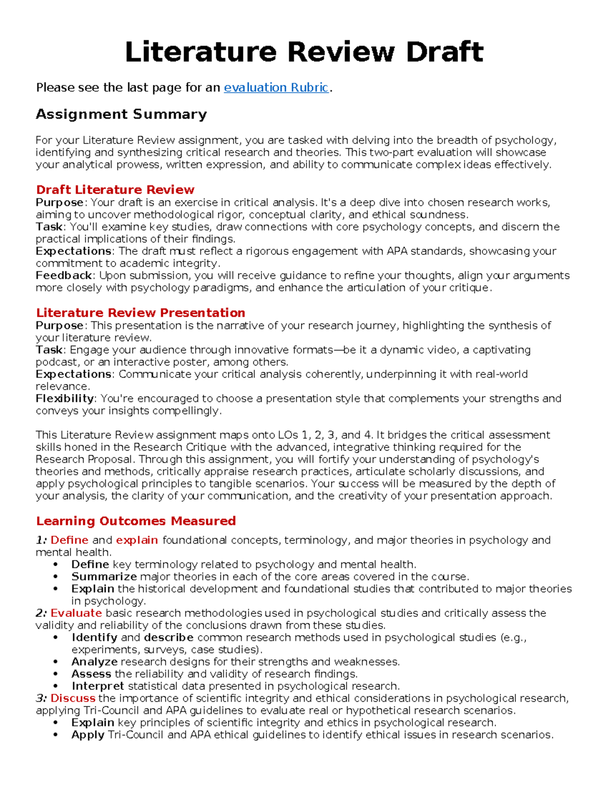 Literature Review Draft - Literature Review Draft Please see the last ...