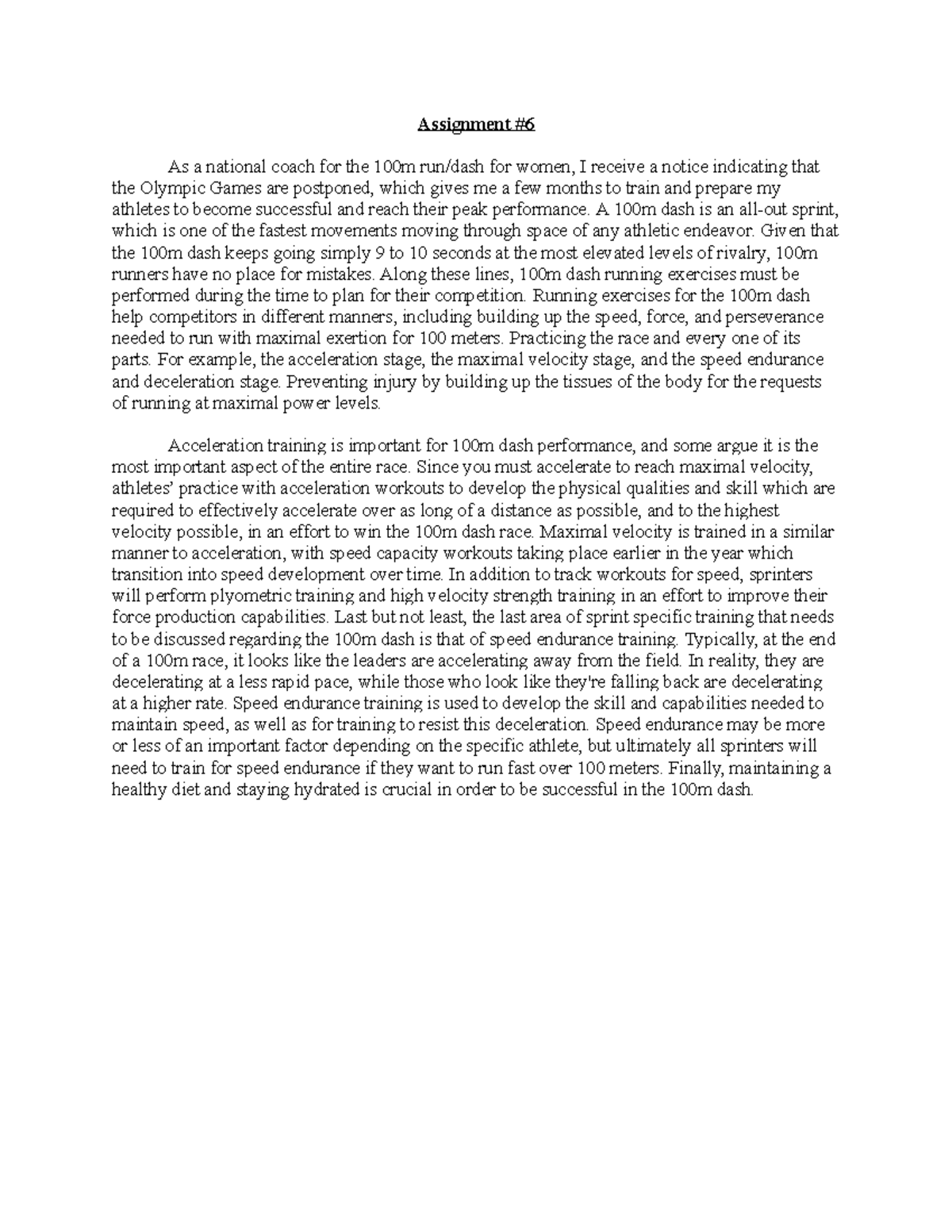 Assignement 6 - assignment - Assignment # As a national coach for the ...