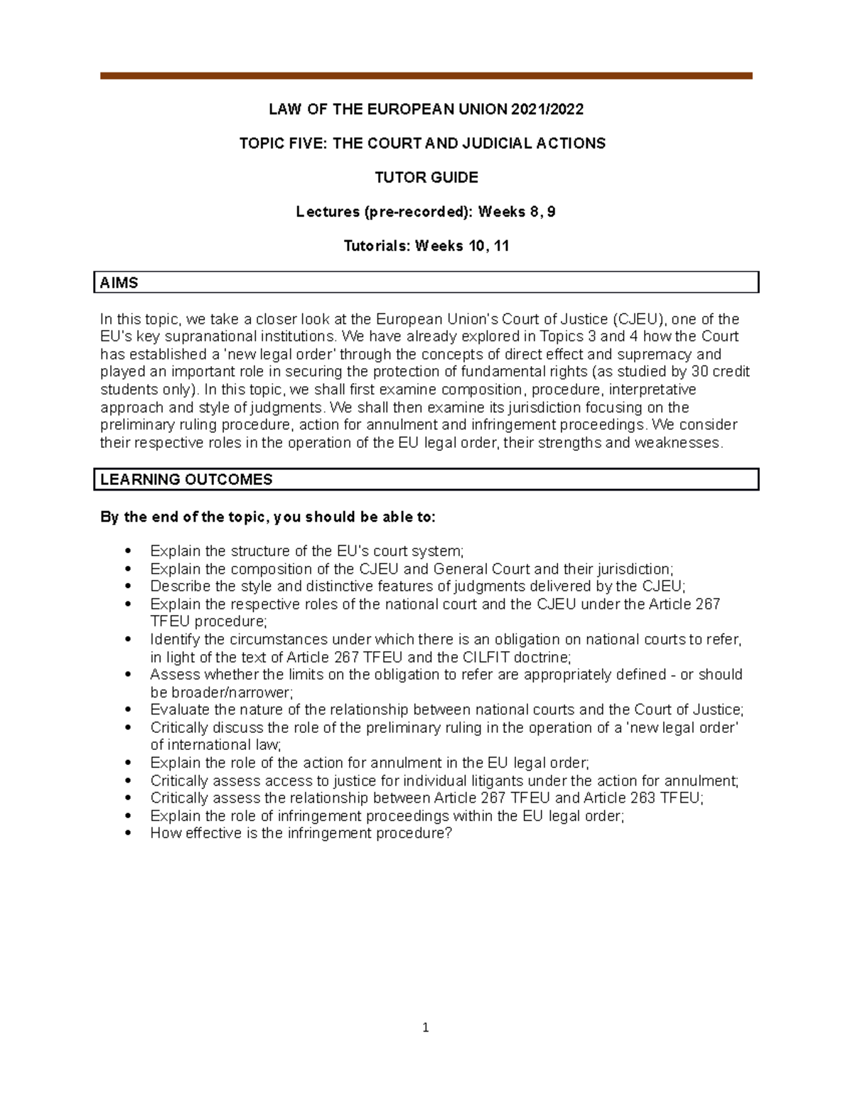 Topic 5 - Courts and Judicial Actions - Tutorial Feedback - LAW OF THE ...