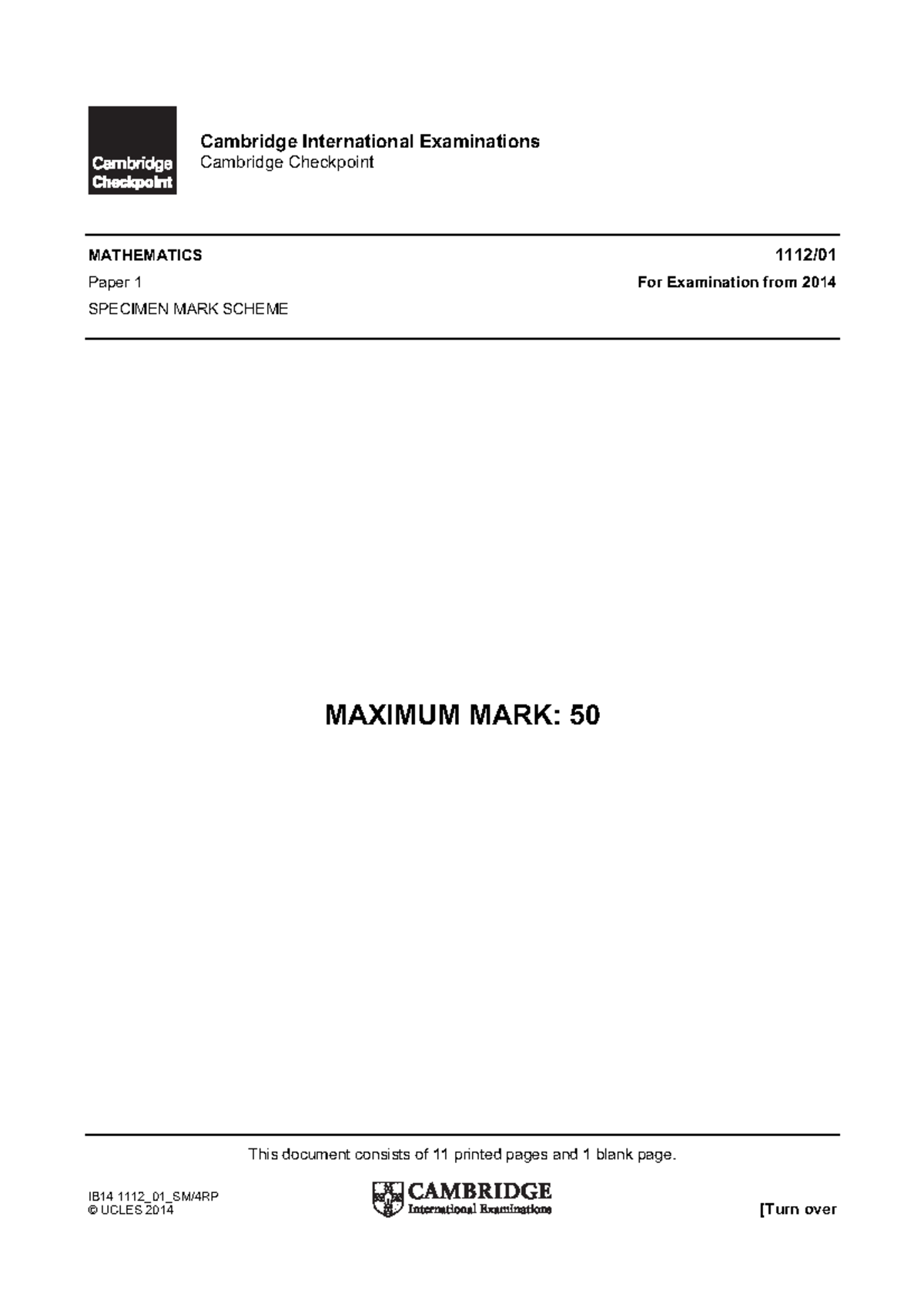 82781-maths-specimen-paper-1-mark-scheme-2014-this-document-consists