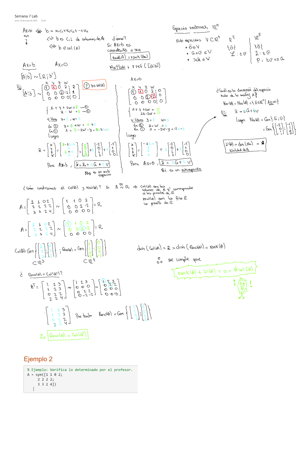 Apuntes semana 7 AL - Algebra Lineal - Semana 7 Lab lunes, 13 de mayo ...