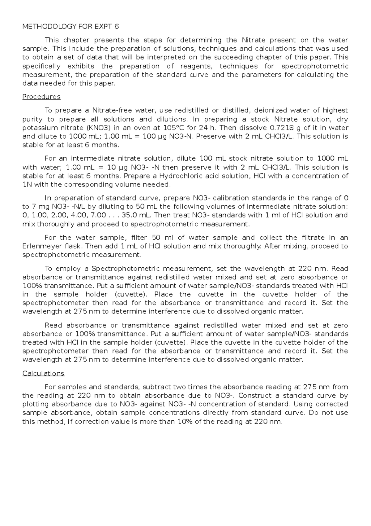 Methodology 6-11 - summary of experiment - METHODOLOGY FOR EXPT 6 This ...