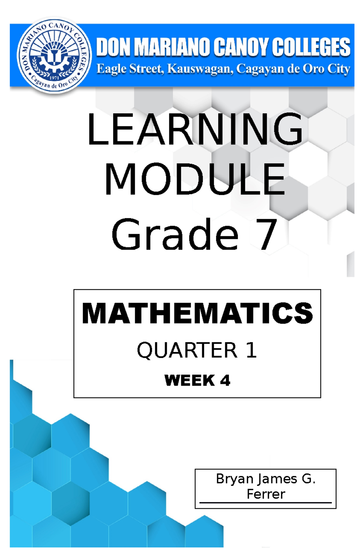 Grade 7 Mathematics QTR1 Week4 August 31 September 4 2020 - Modern ...