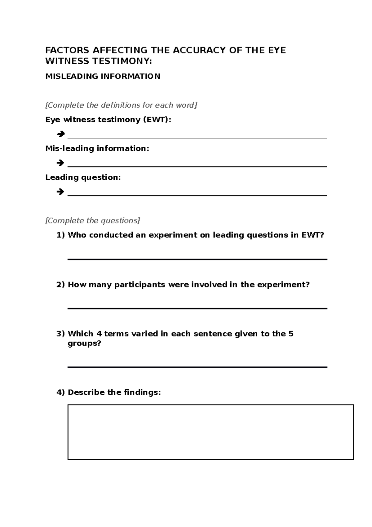 Factors affecting the accuracy of EWT - FACTORS AFFECTING THE ACCURACY ...