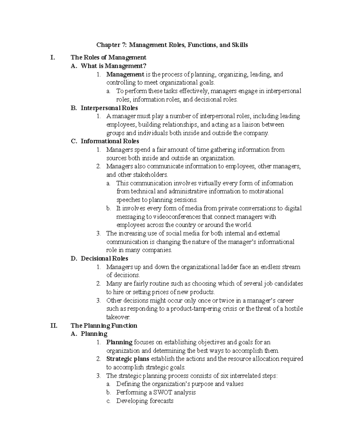 Chapter 7 Management Roles, Functions, and Skills - The Roles of ...
