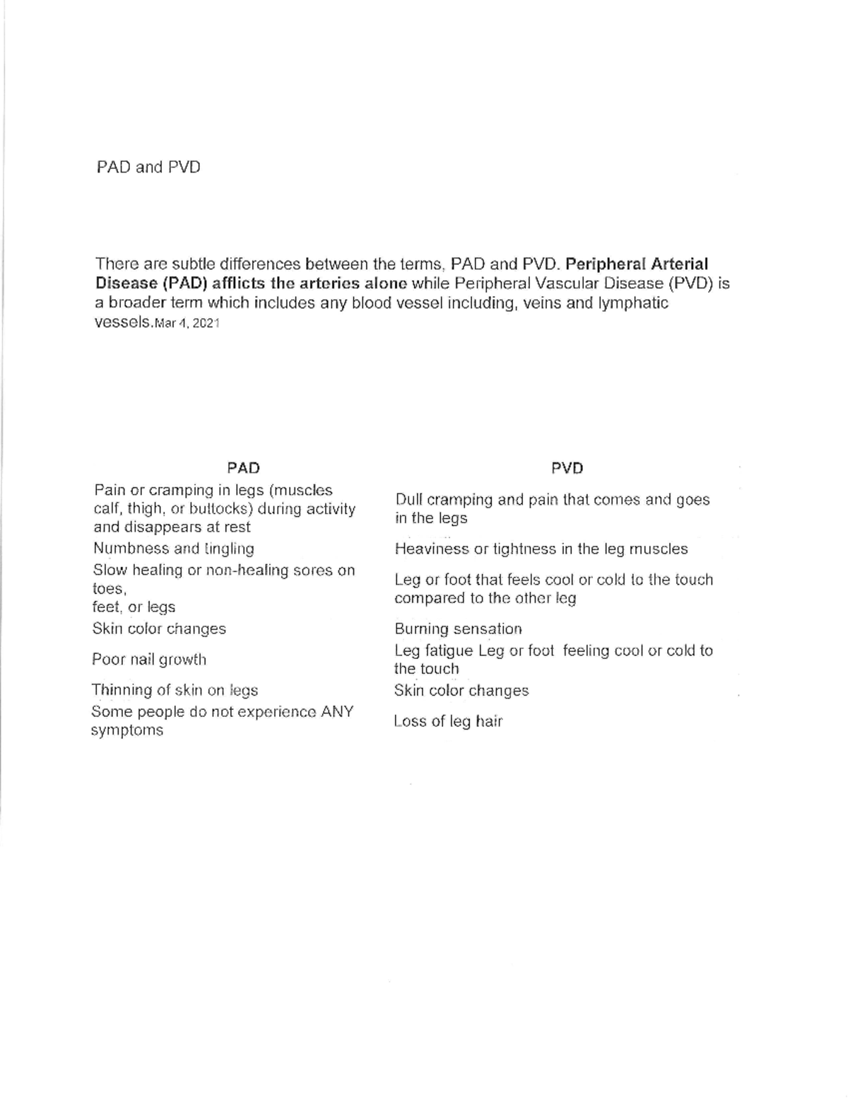 PAD and PVD - Notes to fill out comparative diagram template - RNSG ...