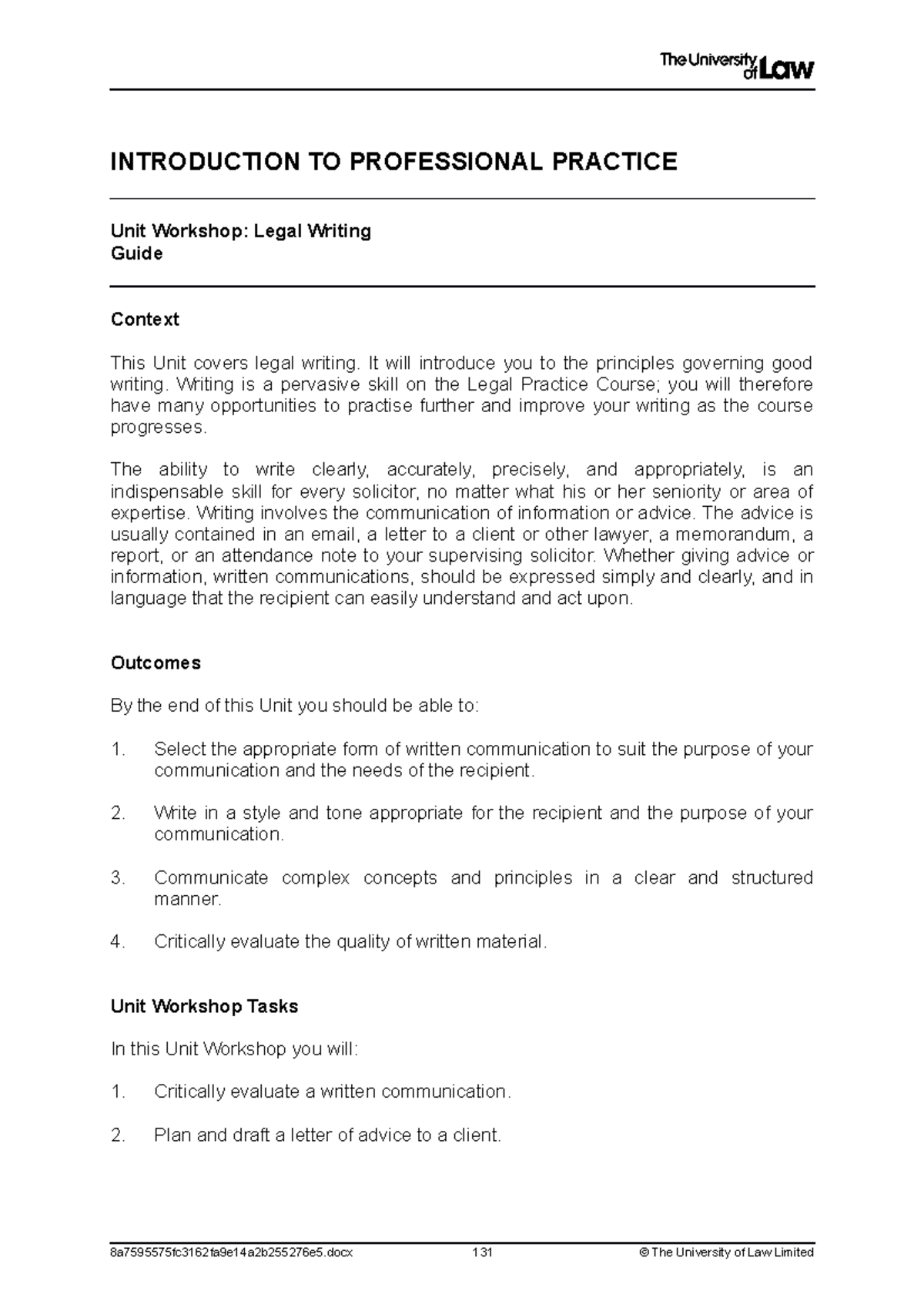 Writing Guide - INTRODUCTION TO PROFESSIONAL PRACTICE Unit Workshop ...