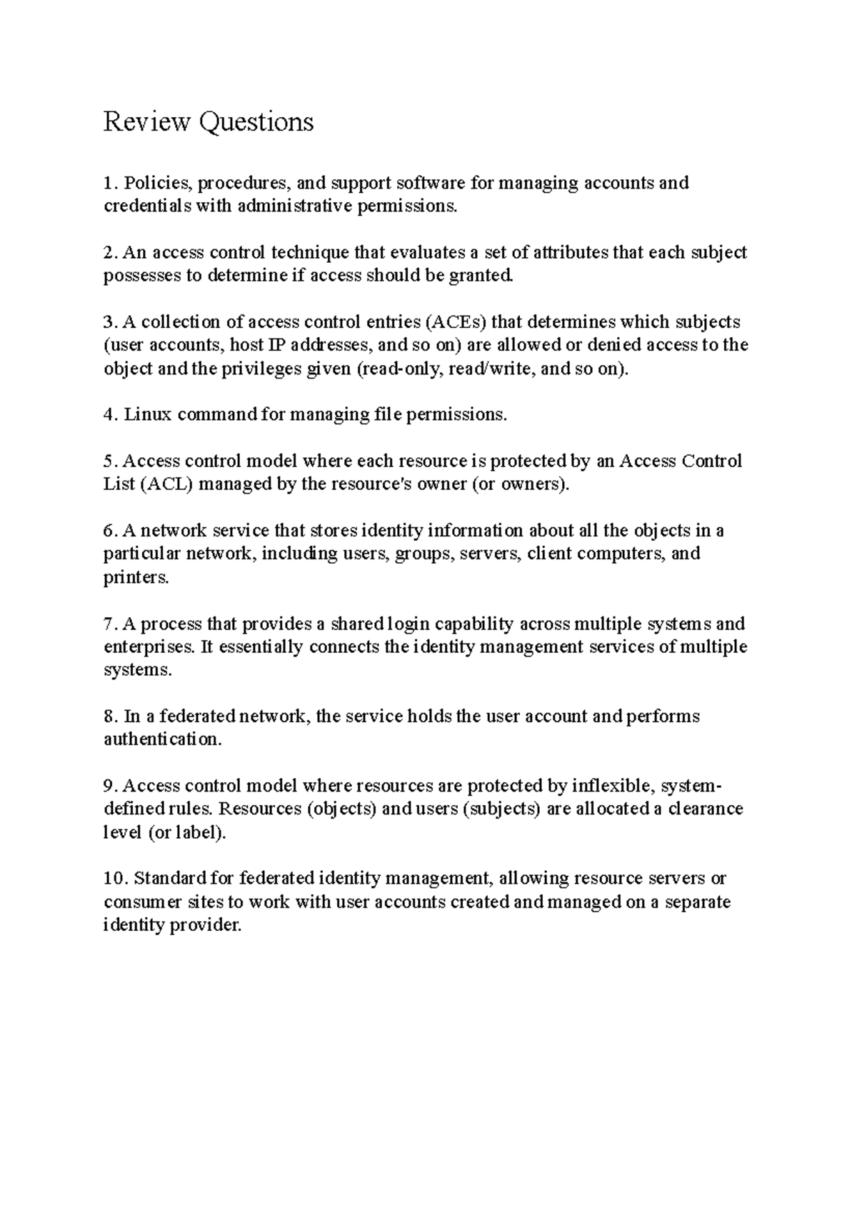 Implement Authorization Solutions Review Questions - Review Questions ...