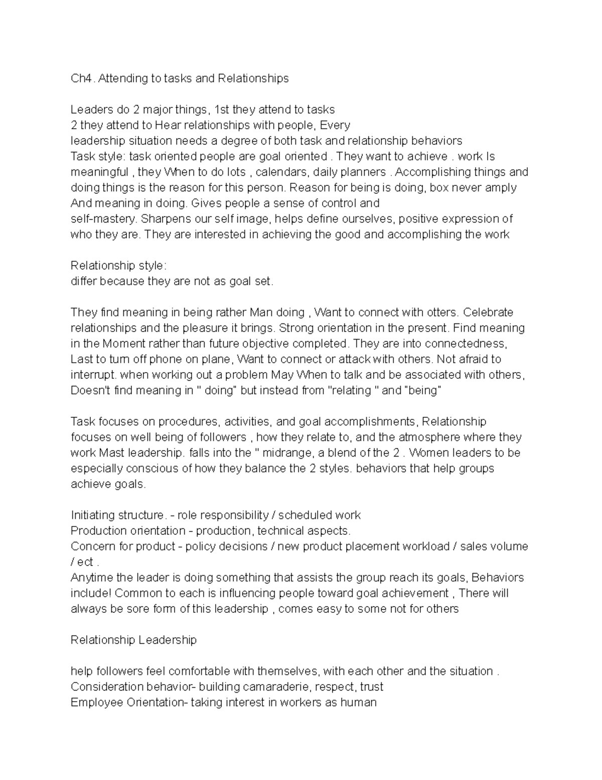 PLP Notes 4 - Ch4. Attending to tasks and Relationships Leaders do 2 ...