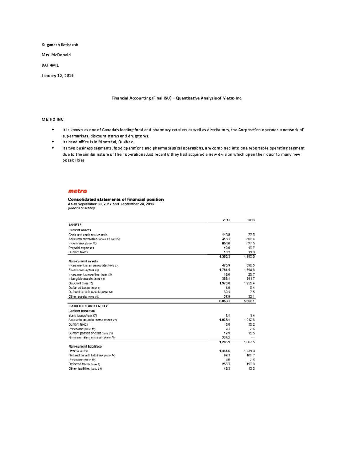 Consolidated Statement Of Financial Position Metro Inc Kuganesh consolidated-statement-of-financial-position-metro-inc-kuganesh