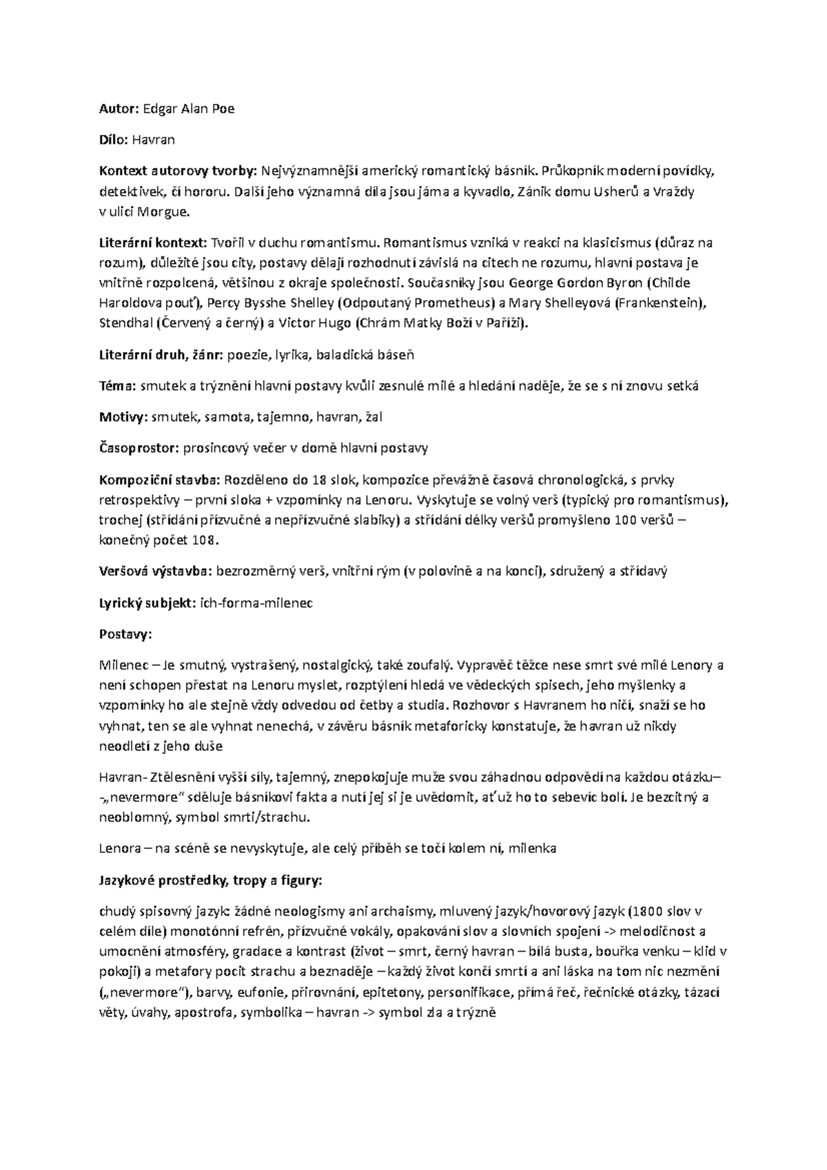 Edgar Allan Poe - Havran - Autor: Edgar Alan Poe Dílo: Havran Kontext ...