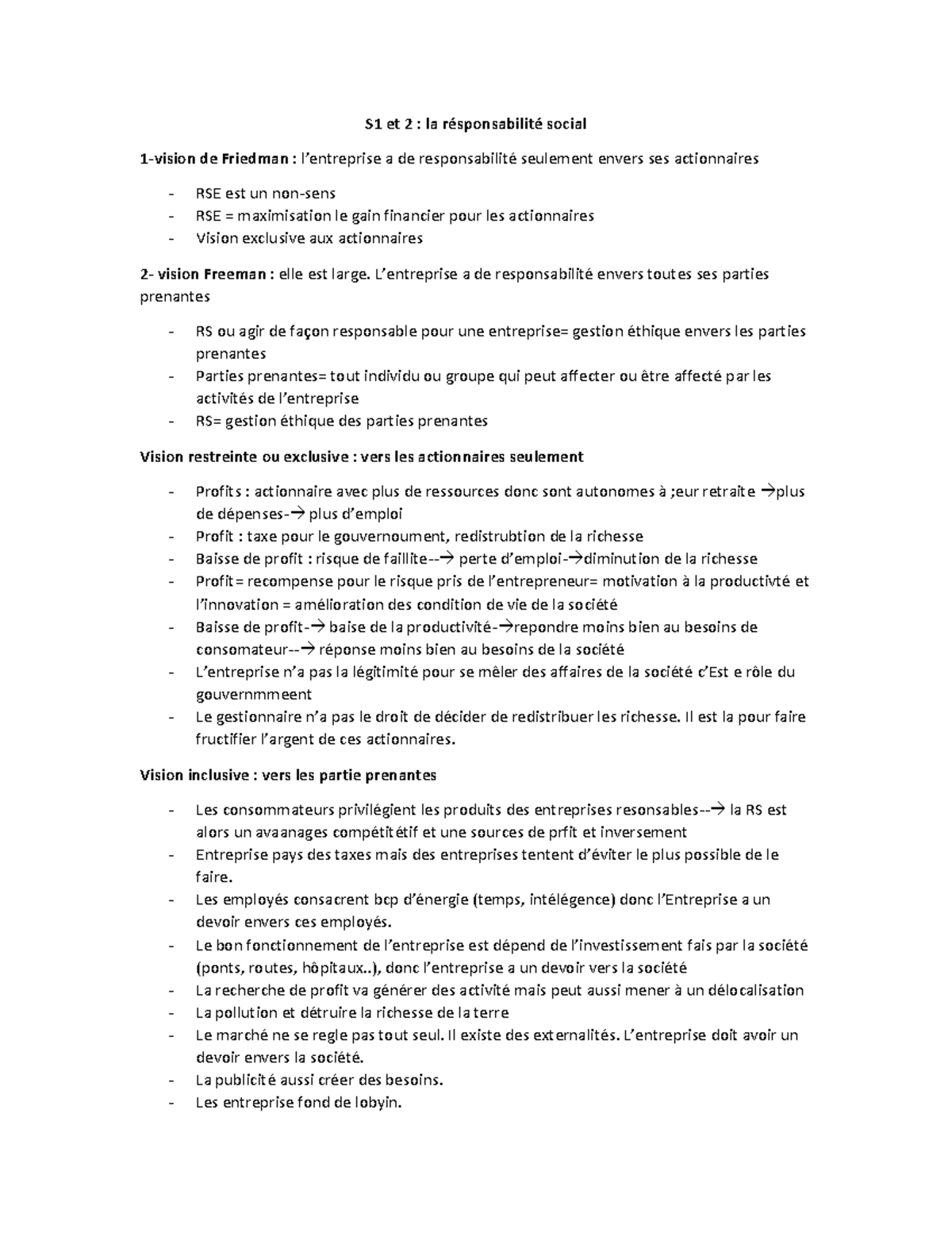 Resumé-RSE - Resumé des notes de cours - S1 et 2 : la résponsabilité ...