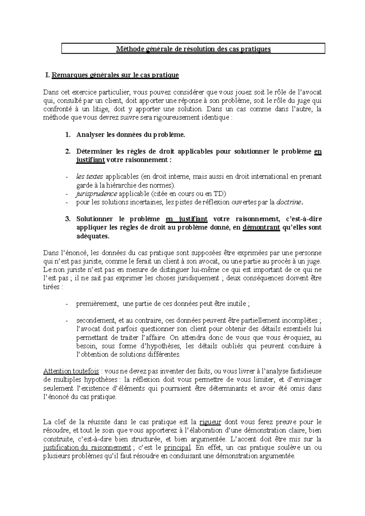 Methode generale de cas pratique - Méthode générale de résolution des ...