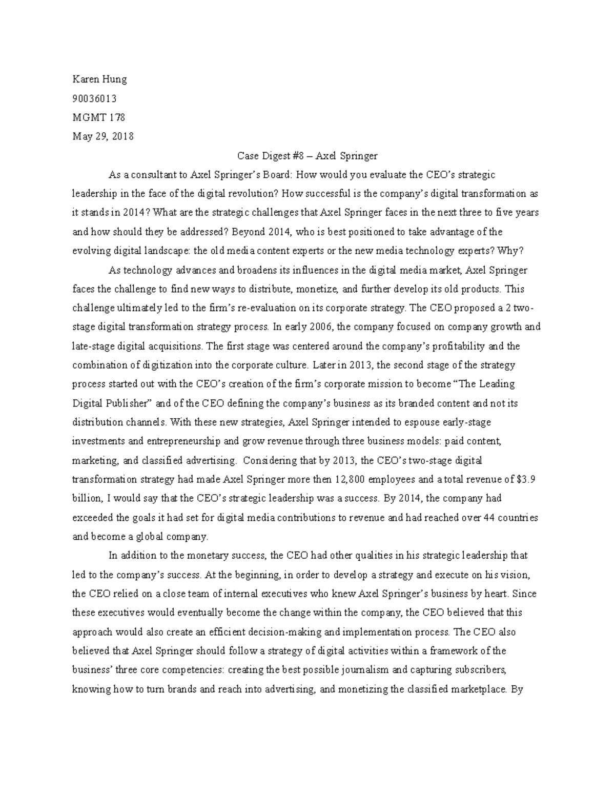 Case Digest 8 - Axel Springer - Karen Hung 90036013 MGMT 178 May 29 ...