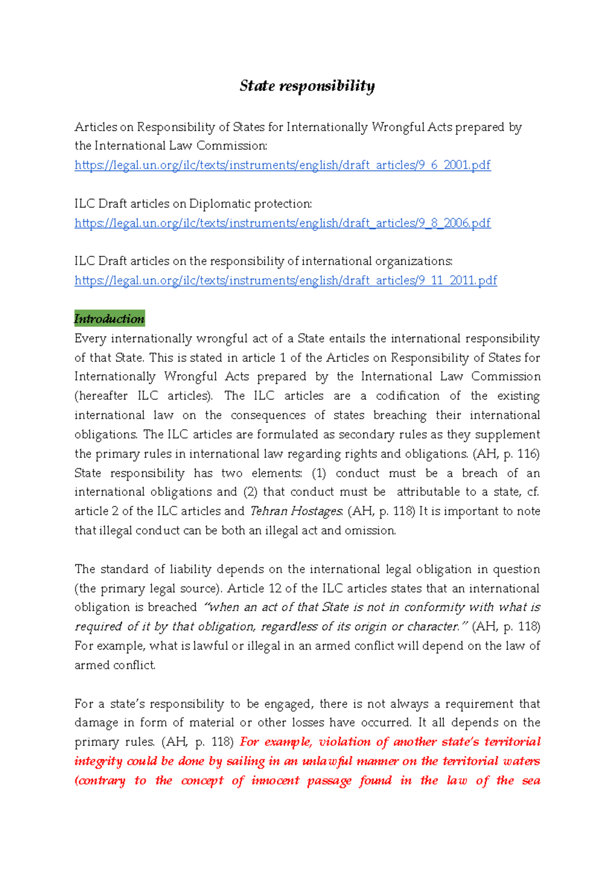Kap 7 State responsibility - State responsibility Articles on ...