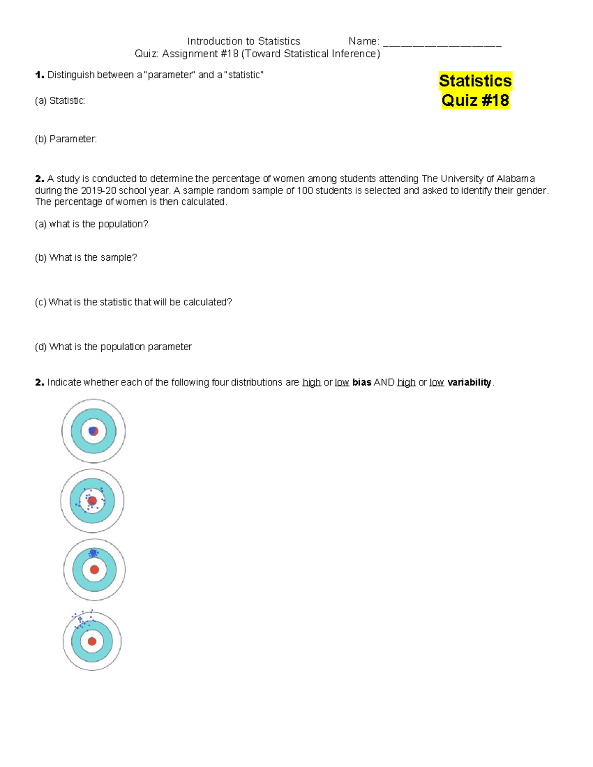 Ua Stat Quiz 18 Quiz Introduction To Statistics Name Quiz Assignment