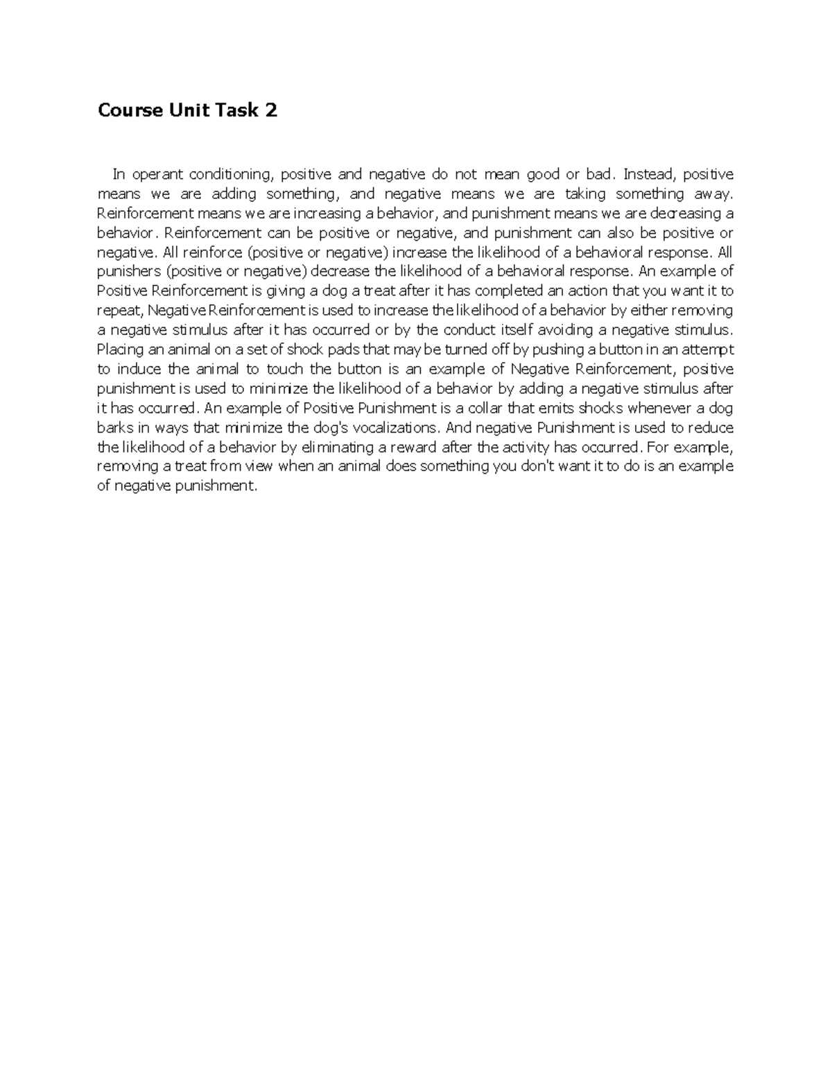 Course Unit Task 2 Health education operant conditioning - Course Unit ...