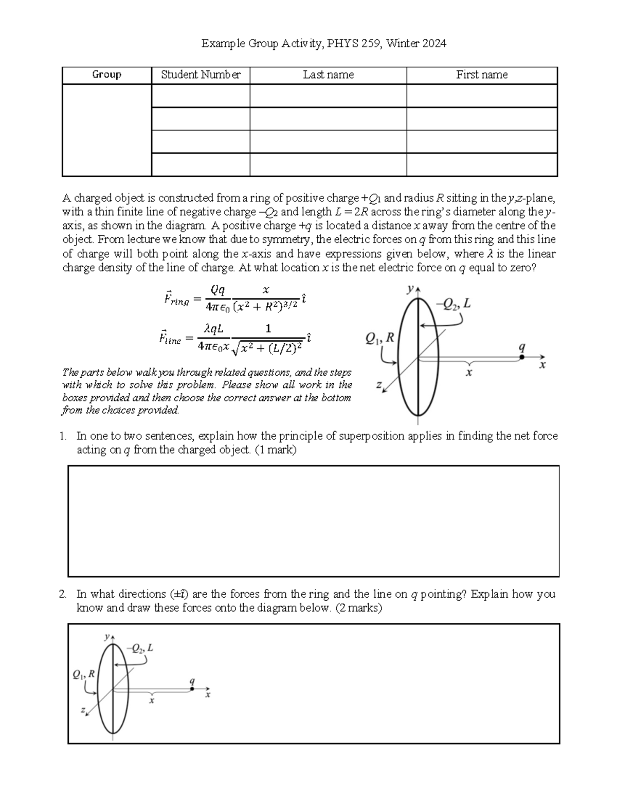 Example Activity - Lecture - Example Group Activity, PHYS 259, Winter 2024 Group Student Number ...