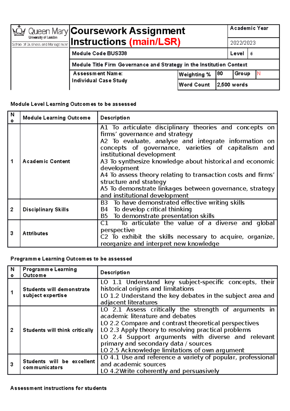 Instructions to prepare the individual case study - Coursework ...