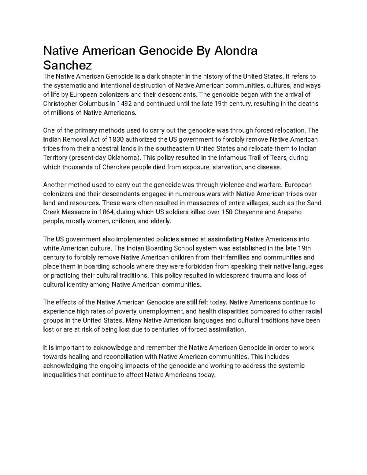 Native American Genocide essay - It refers to the systematic and ...