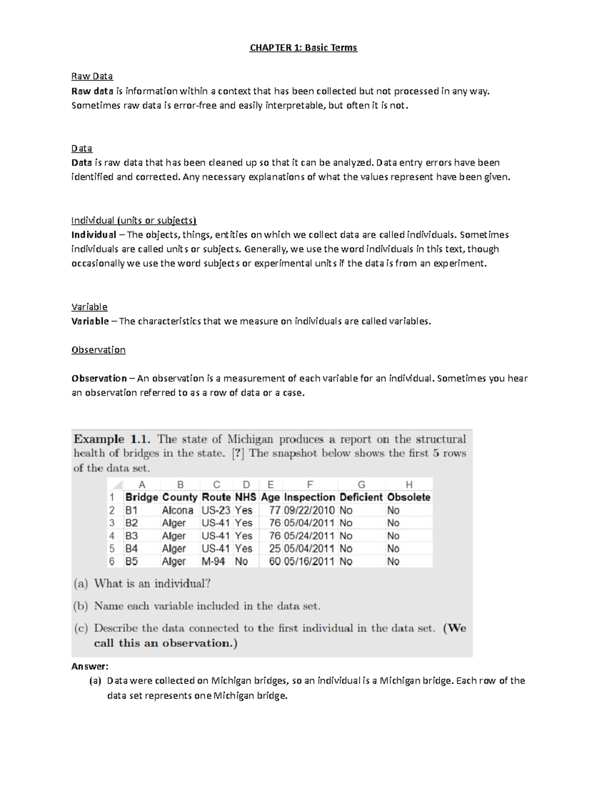 Chapter 1 notes - CHAPTER 1: Basic Terms Raw Data Raw data is ...