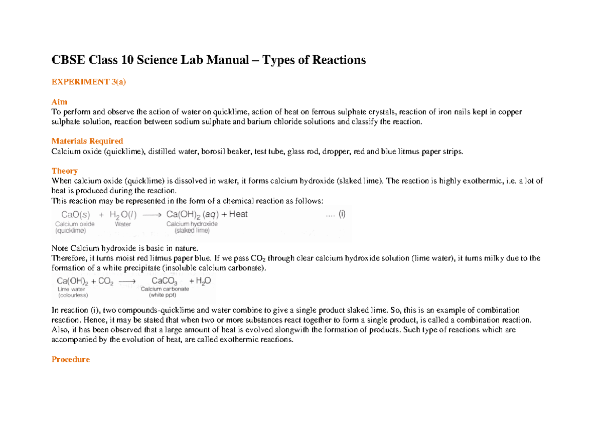 CBSE Class 10 Science Lab Manual – Types of Reactions - CBSE Class 10 ...