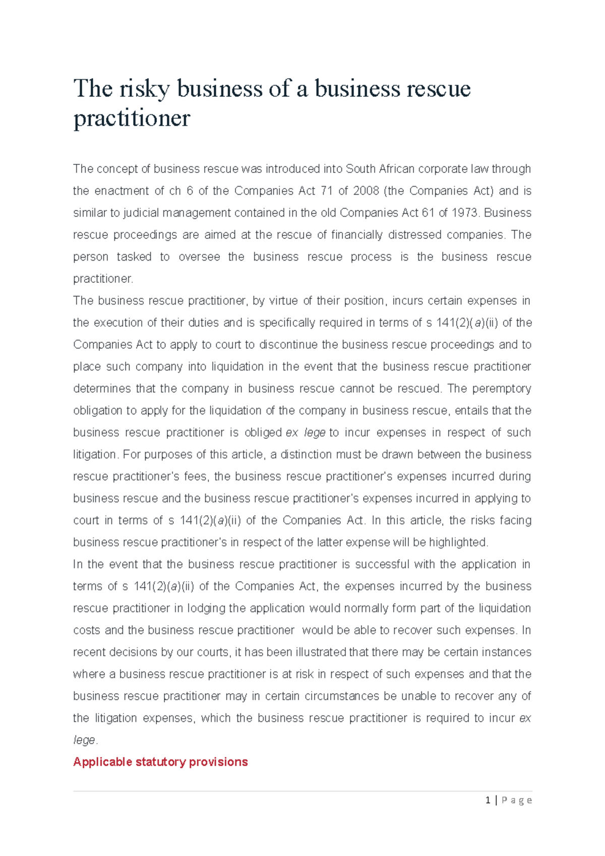 The risky business of a business rescue practitioner - The risky ...