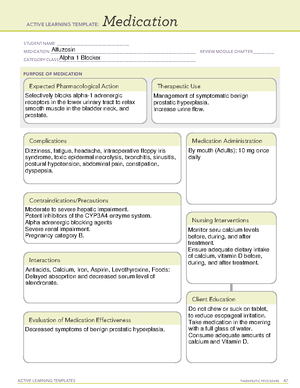 Medication Card- Tamsulosin - ACTIVE LEARNING TEMPLATES TherapeuTic ...
