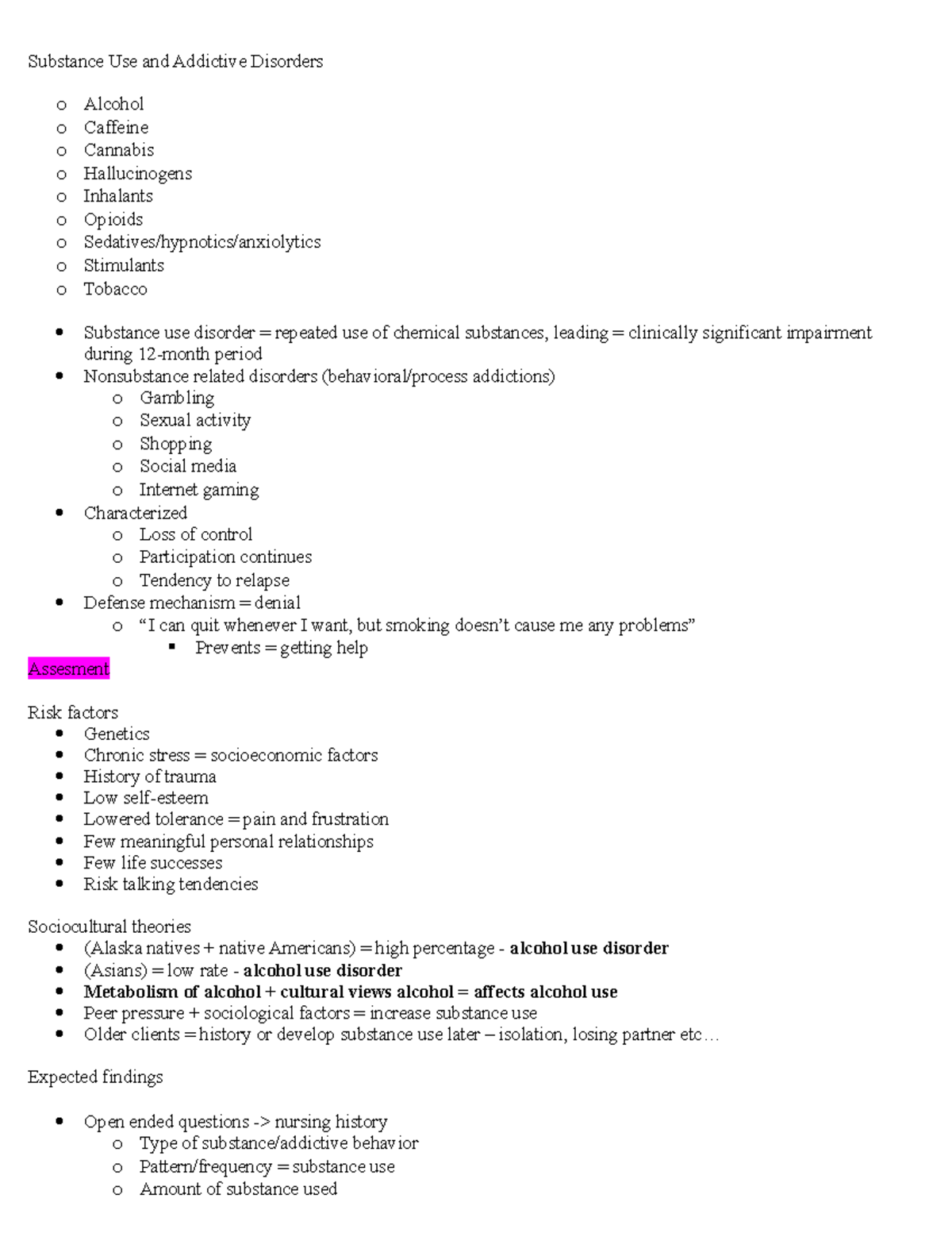 Substance Use and Addictive Disorders - .. Expected findings Open ended ...