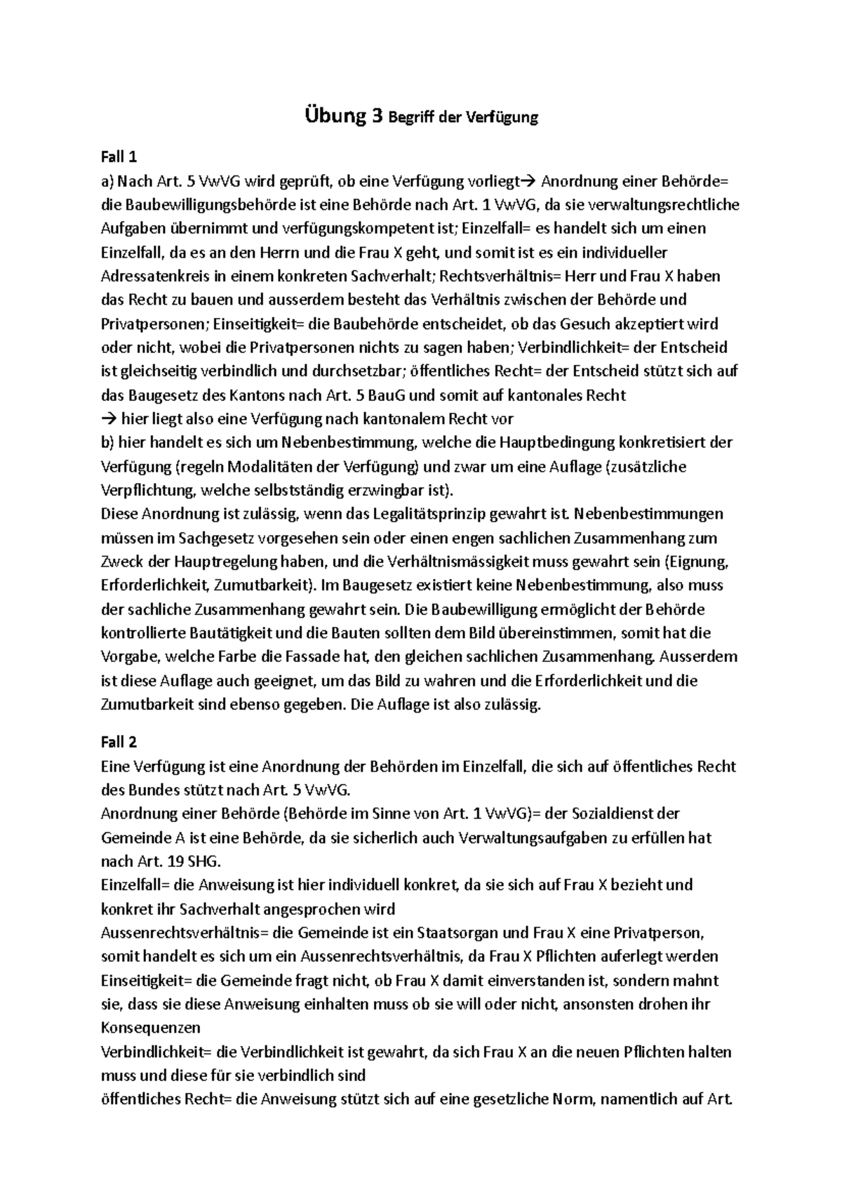 Übung 3 Begriff der Verfügung - 5 VwVG wird geprüft, ob eine Verfügung ...